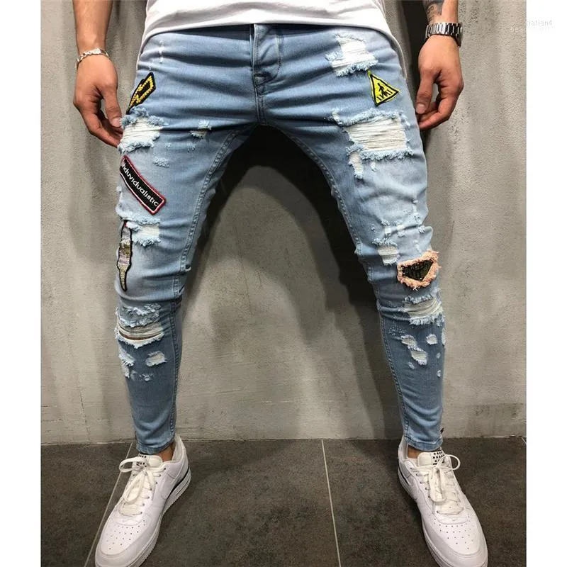 2022 Men's Cool Stacked Ripped Pencil Jeans Blue Painted High Quality ...