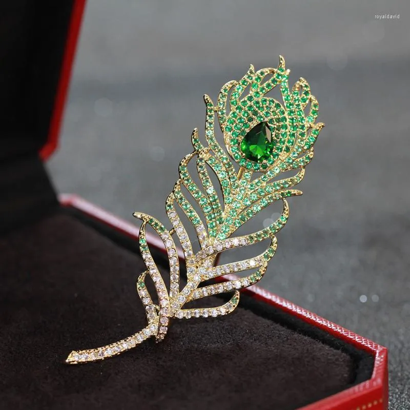 Luxury Retro Green Peacock Feather Vintage Peacock Brooch With Micro ...