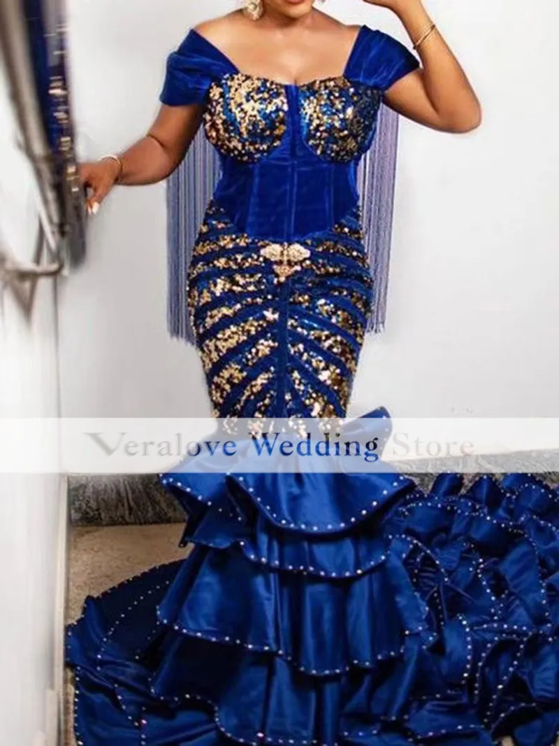 2022 Royal Blue Sequin Off Shoulder Mermaid Mermaid Prom Dresses 2023 For Women Perfect For ...