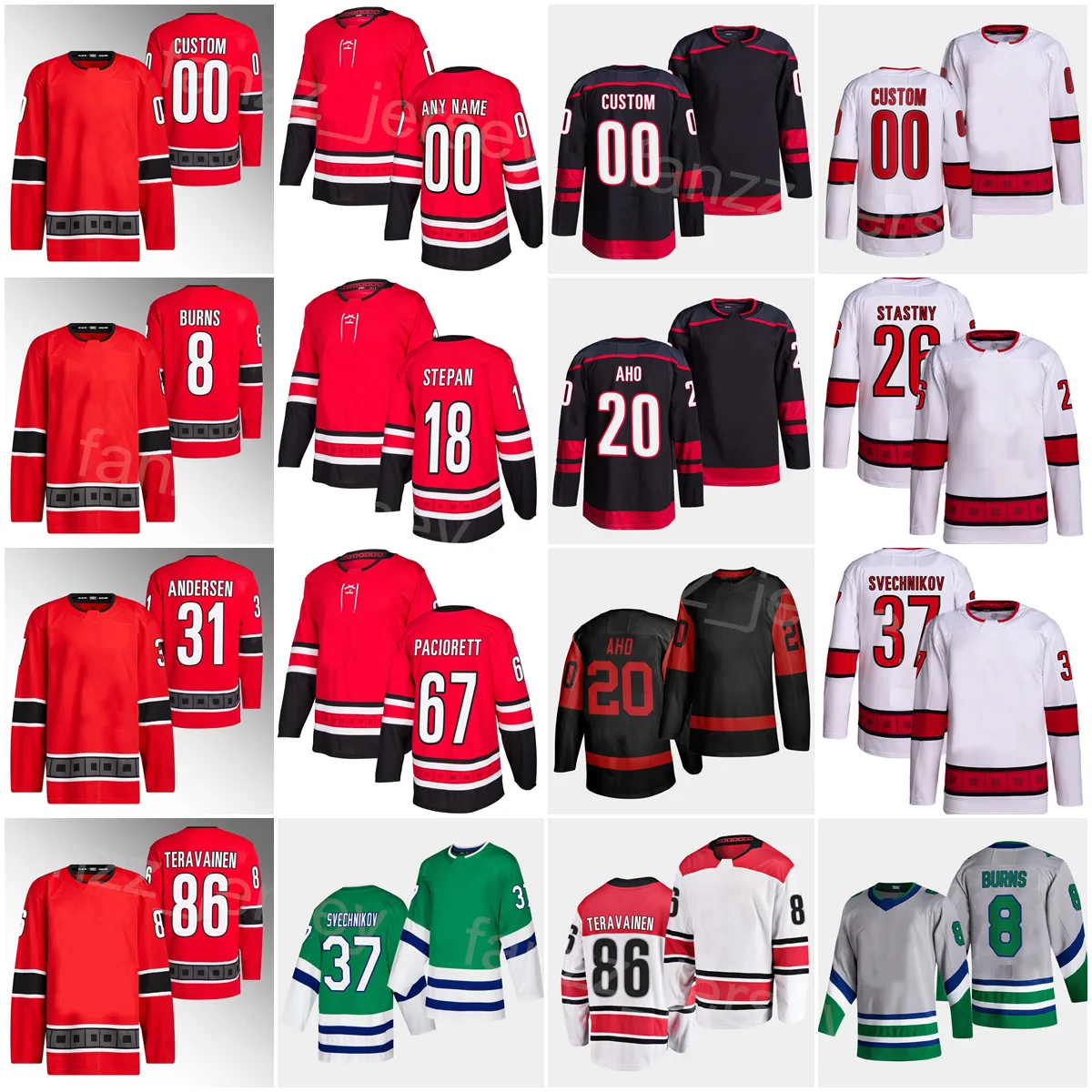 Carolina Hurricanes 2024 Reverse Retro Hockey Jersey Svechnikov Burns ...