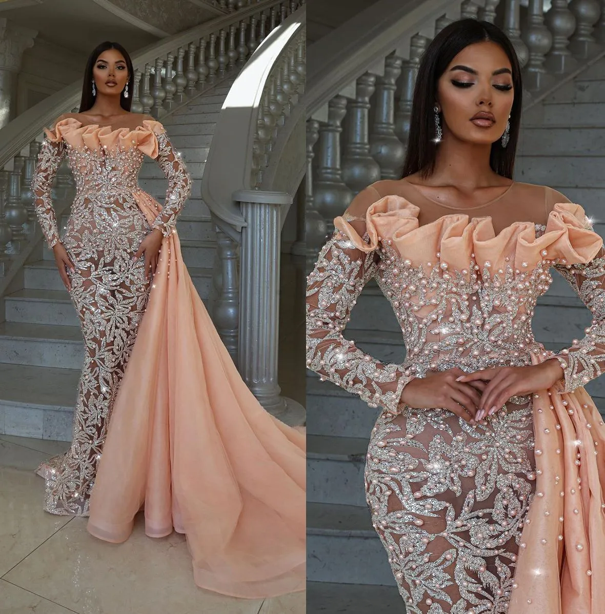 Luxurious Mermaid Prom Dresses Pearls Sheer Neck... From Freesuit, $219 ...