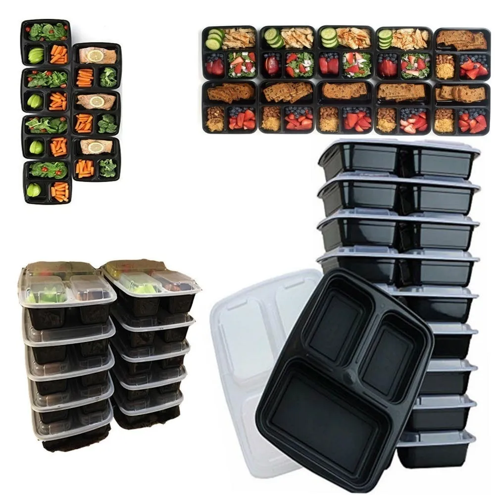 5 Compartment Lunch Boxes Meal Prep Portable Bento Box Plastic Reusable ...