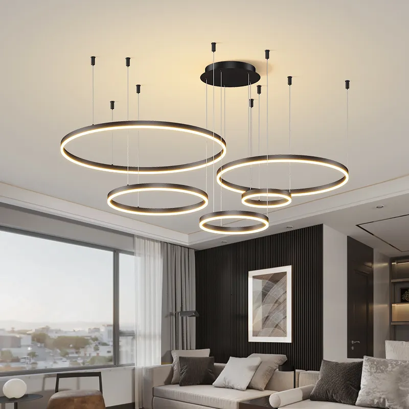 Modern LED Chandelier - Circular Ring Ceiling Light Fixture for Living ...