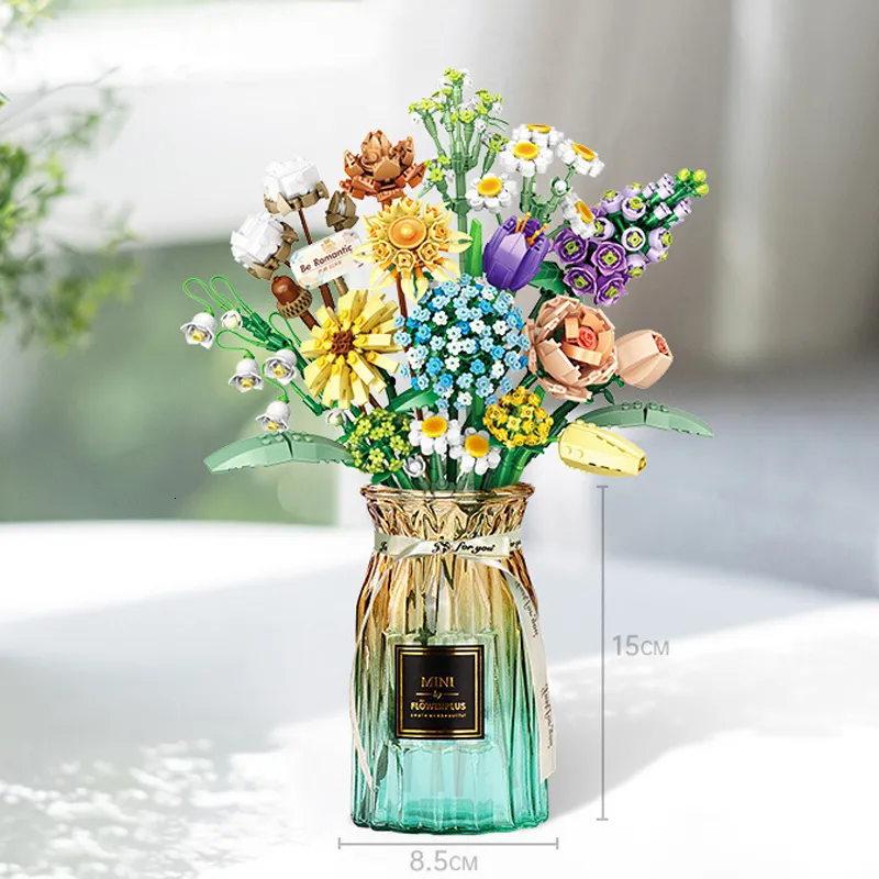 DIY 3D Flower Building Blocks Bouquet Interactive Toy, Home Decoration ...