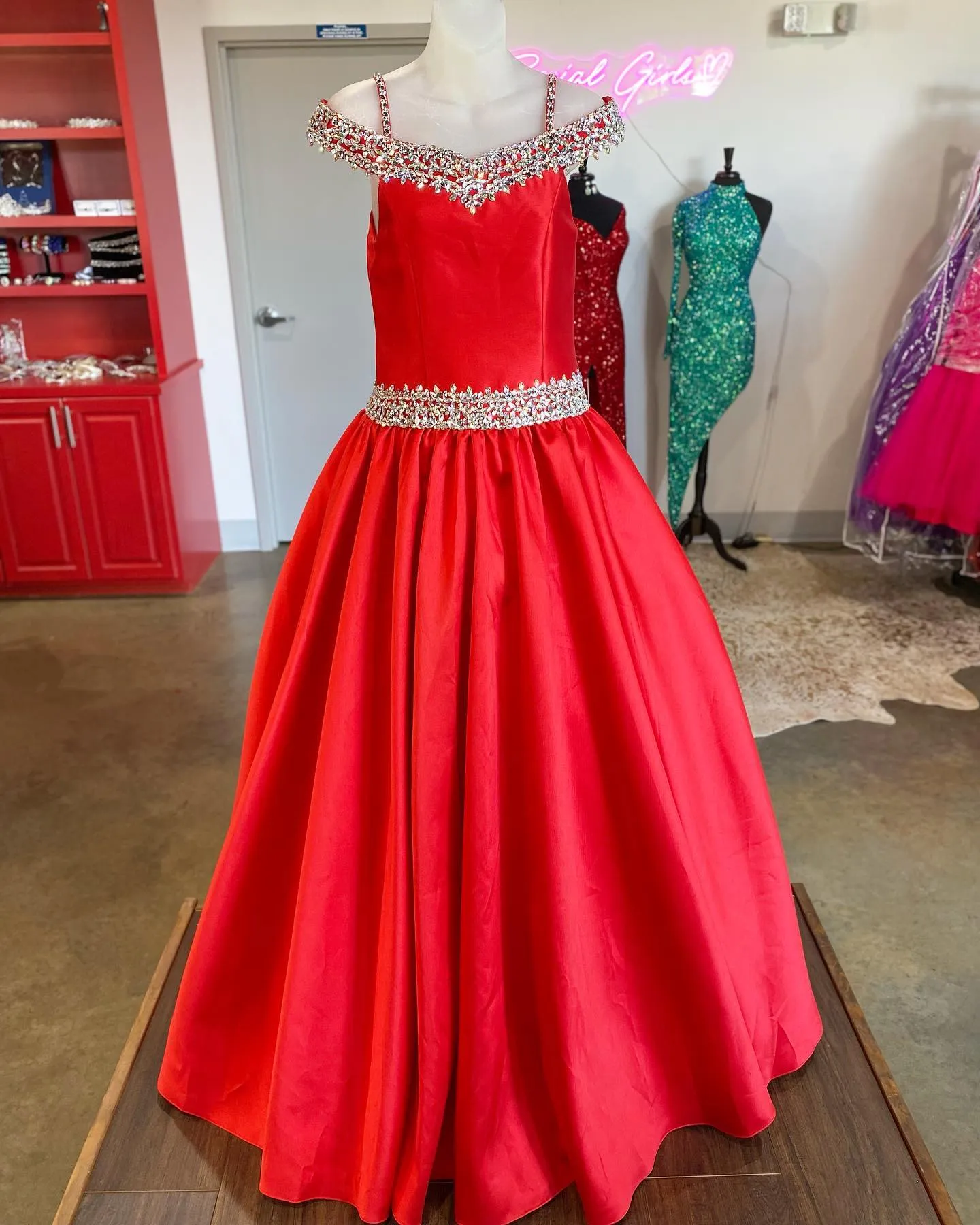 2023 Little Miss Pageant Dress With Bow Beading, AB Stones, And Red ...