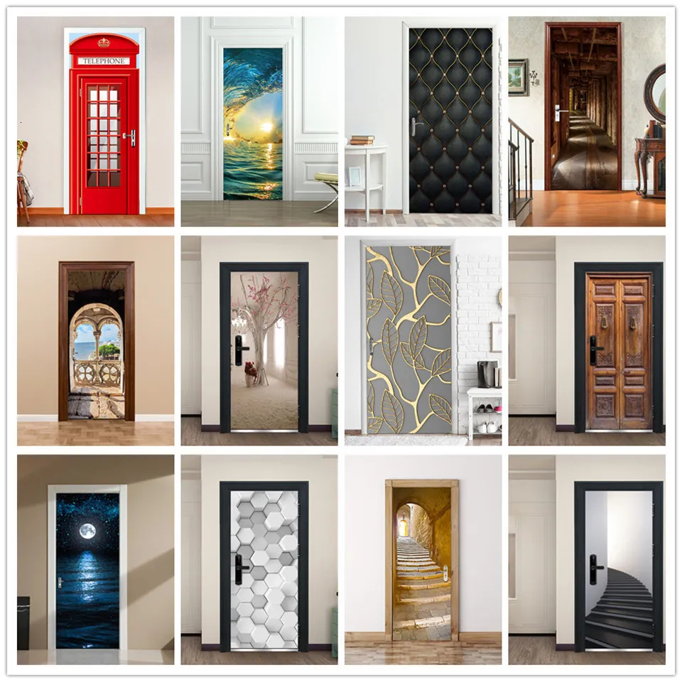 3D Door Stickers - Modern Art Vinyl Mural, Self-Adhesive Wall Decals ...