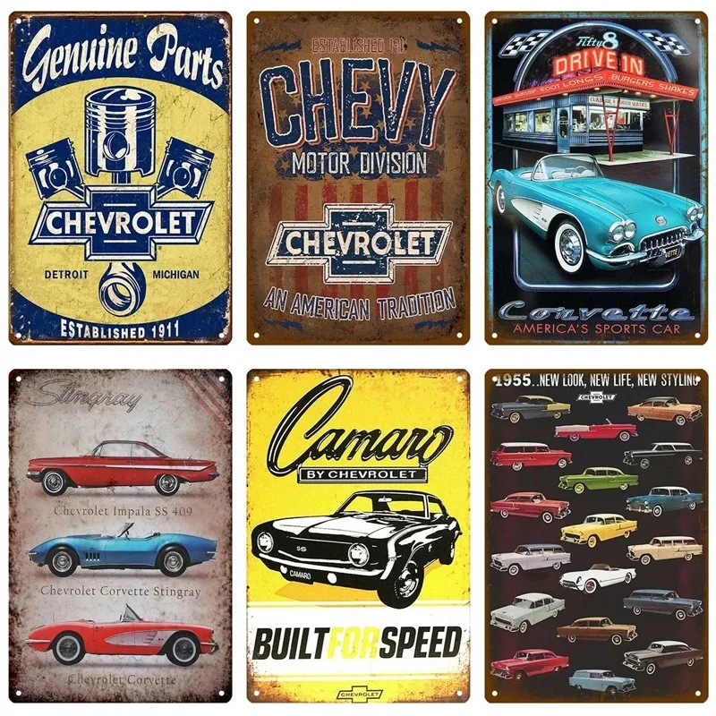 Chevy Metal Painting Tin Sign Plate Wall Vintage Art For Vintage Retro ...