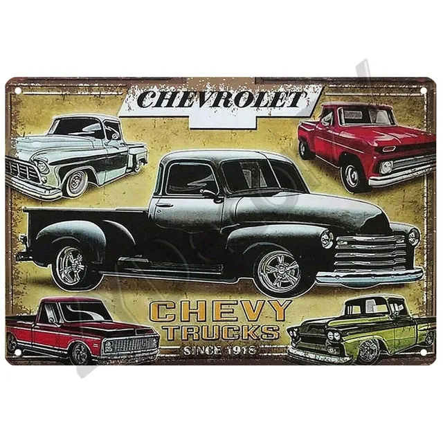Chevy Metal Painting Tin Sign Plate Wall Vintage Art For Vintage Retro ...