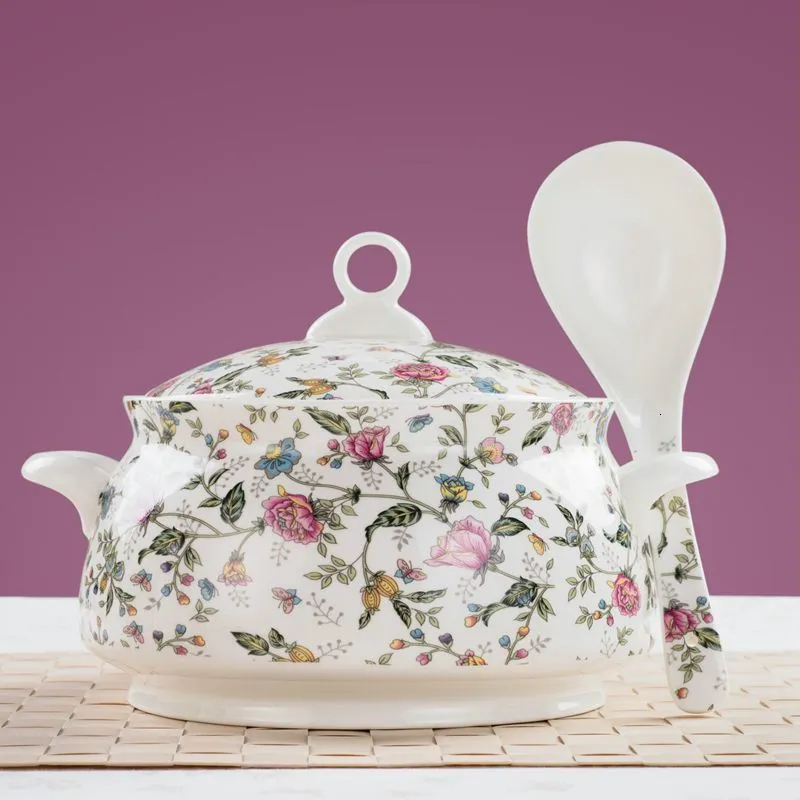 Elegant Bone China Tureen: 9 Inch Soup Stock Pot, Classic Dinner ...