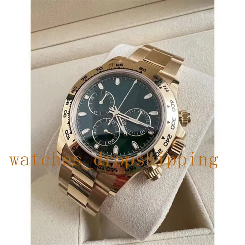 Jade Green Dial Chronograph Automatic Mechanical Watch With 18k Yellow ...