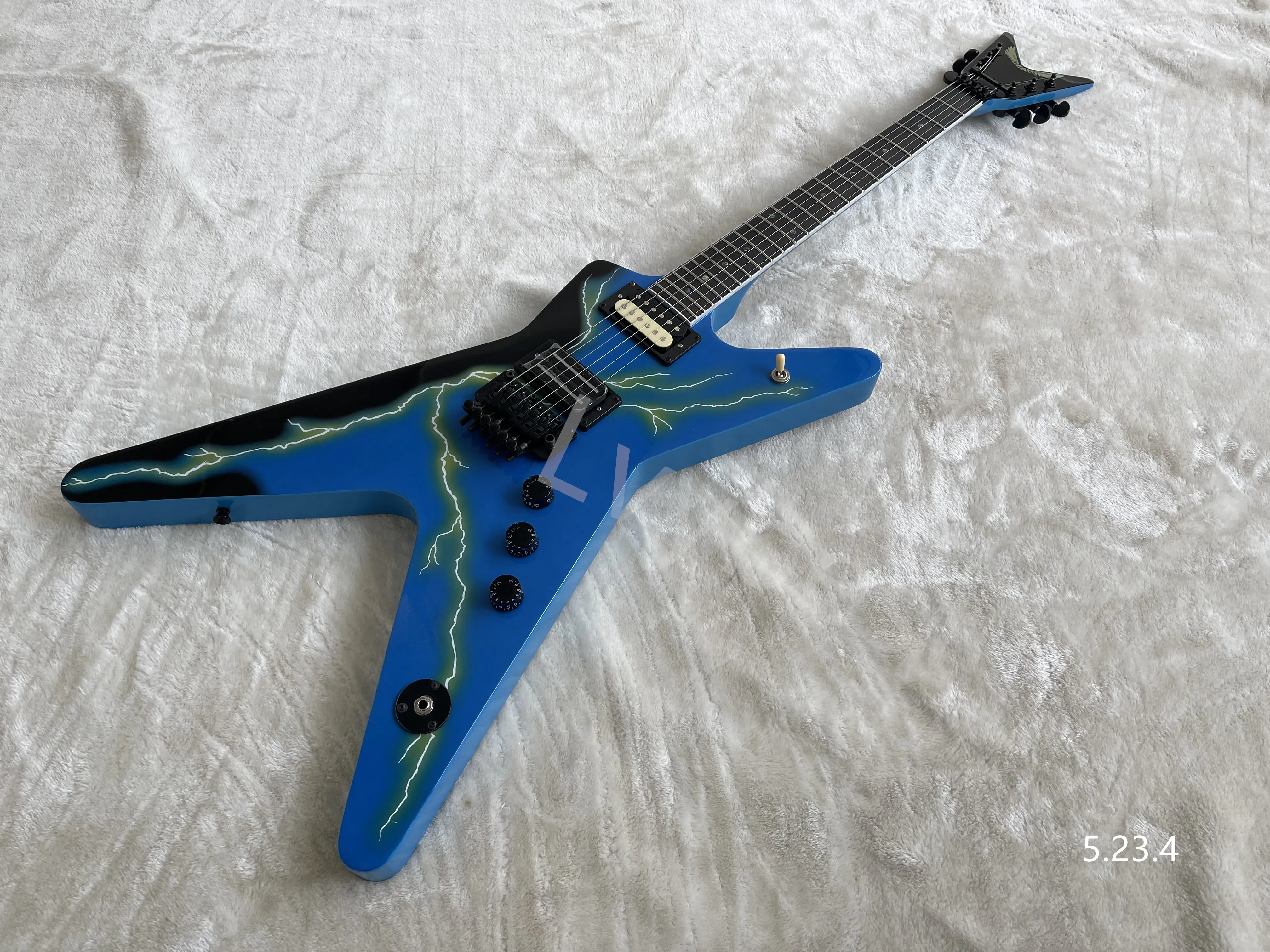 Solid Blue Electric Guitar With Zebra Neck Pickup & Abalone Dots Inlay ...