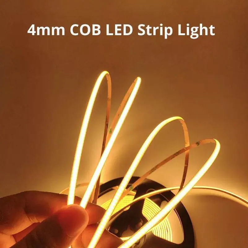 4mm Narrow 12V 24V 480 LEDs High Density Flexible COB LED Strip Light Bar Tape Lighting Ra 90 ...