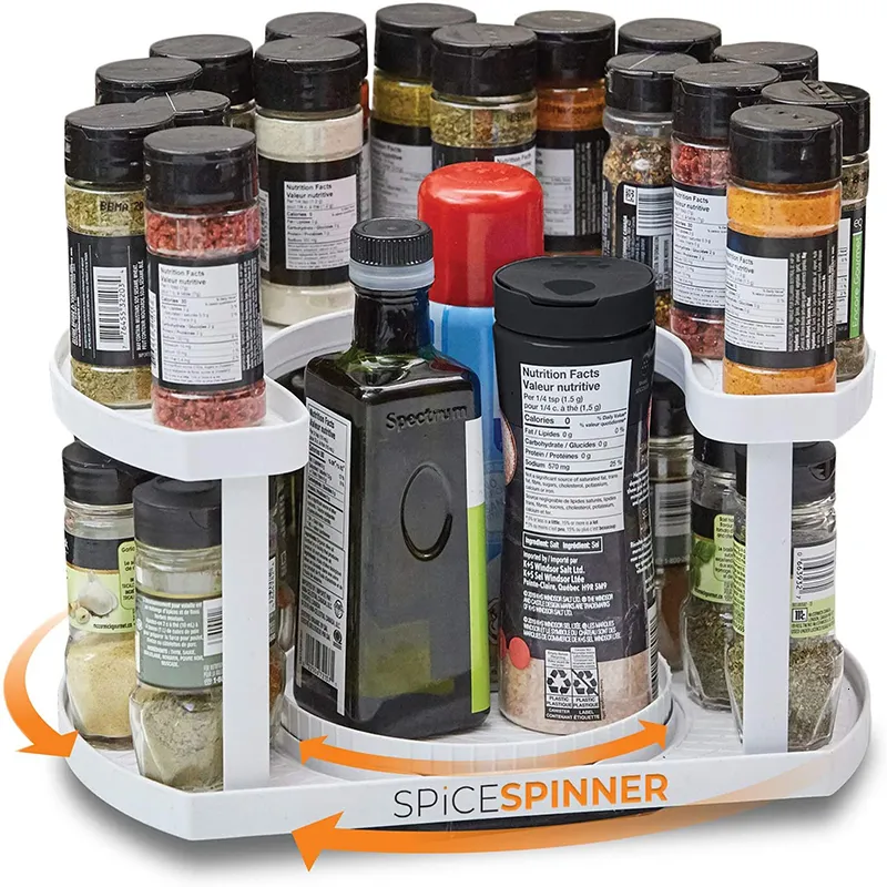 Rotating Spice Rack Organizer - Double Layer Kitchen Seasoning Spinner ...