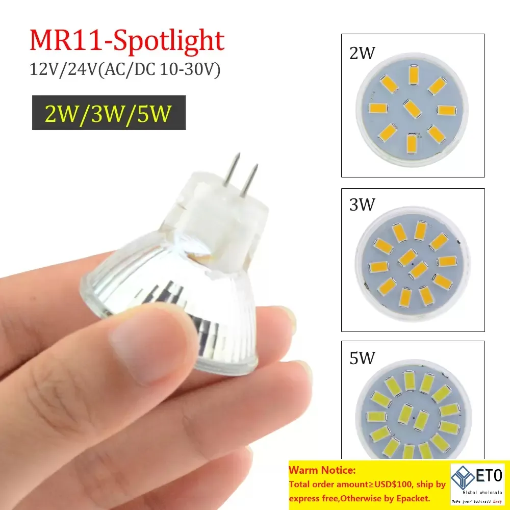 MR11 LED Bulb - 9 LED 2W, 3W, 5W GU4 - AC/DC 12V/24V - Glass Body ...