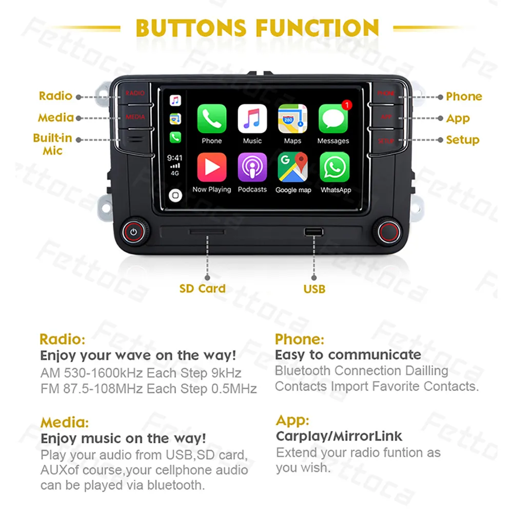 RCD360 Plus MIB CAR RADIO CARPLAY VERESTER STEROR LINK LINK UNIT FOW VW ...