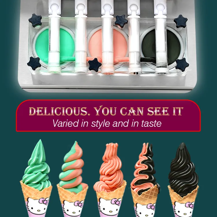ETL CE Soft Serve Ice Cone Making Machine With 5 Flavors For Kitchen ...