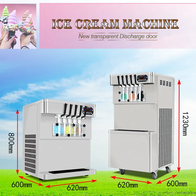 ETL CE Soft Serve Ice Cone Making Machine With 5 Flavors For Kitchen ...
