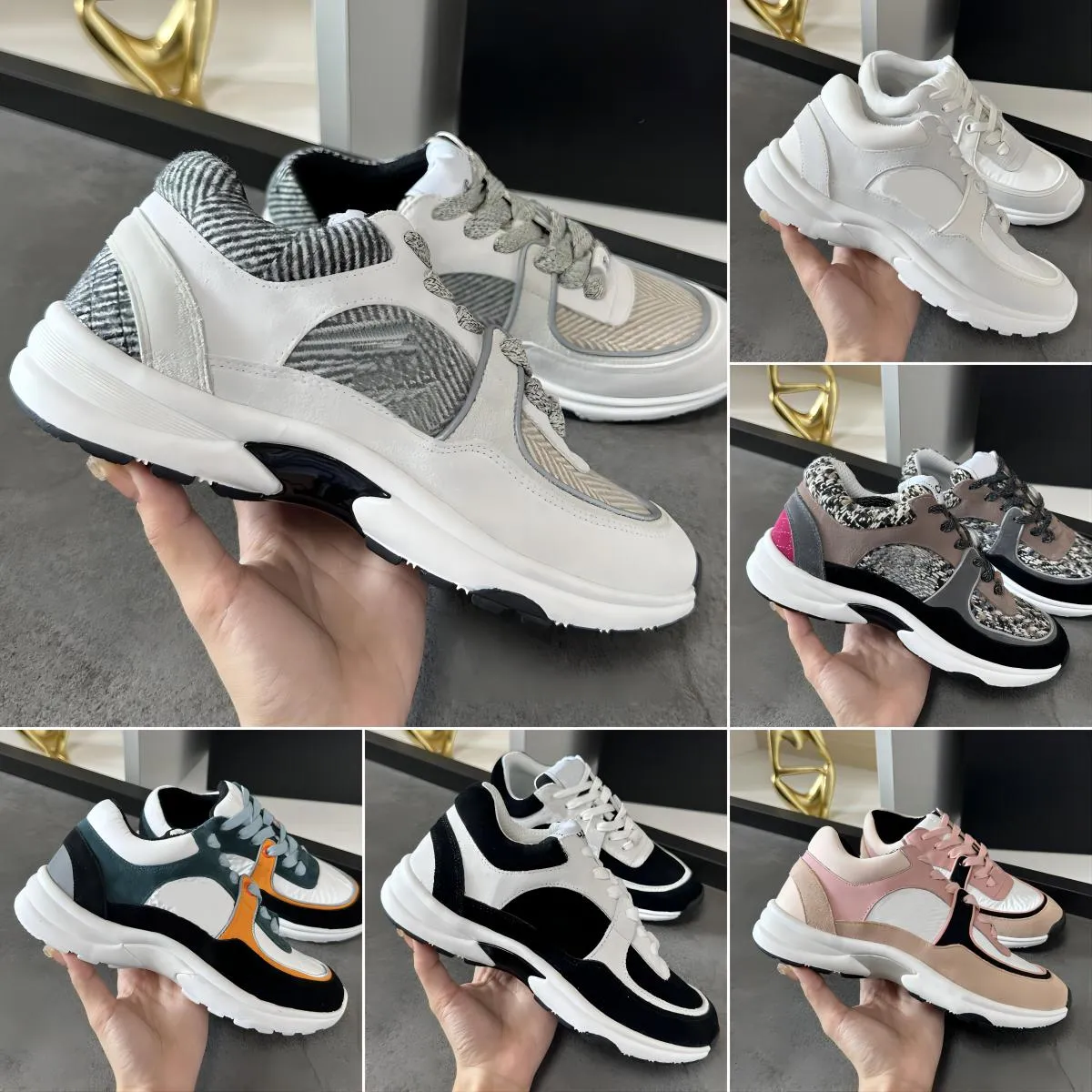 DHgate.com:2024Suede Leather Platform Sneakers, Designer Reflective ...