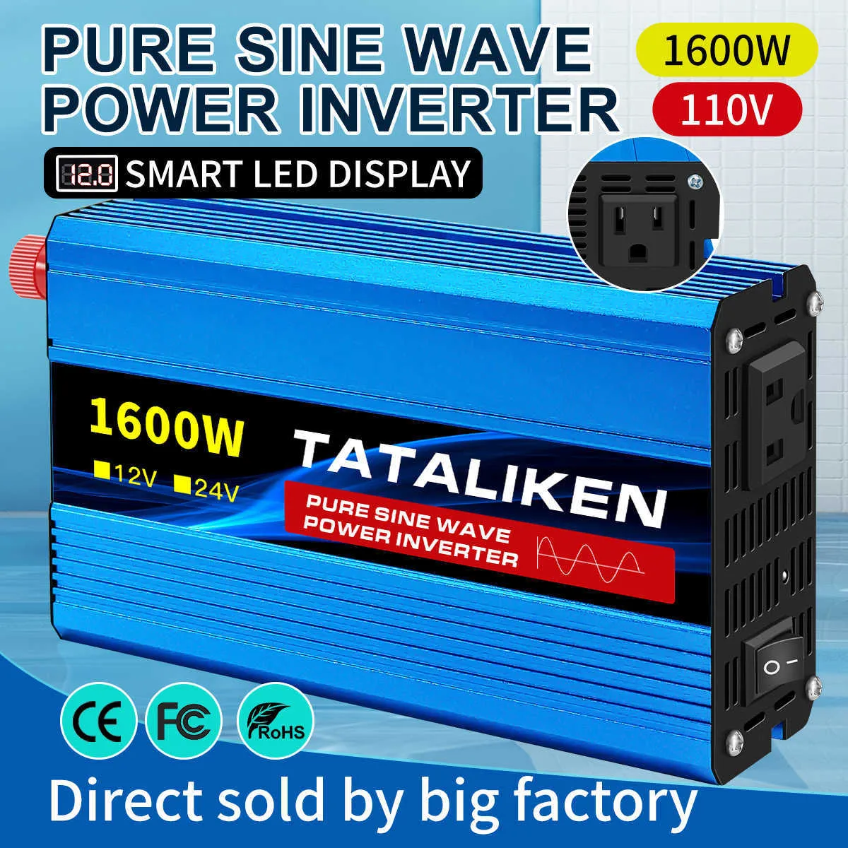 4500W Pure Sine Wave Power Inverter - 12V/24V to 110V Converter ...