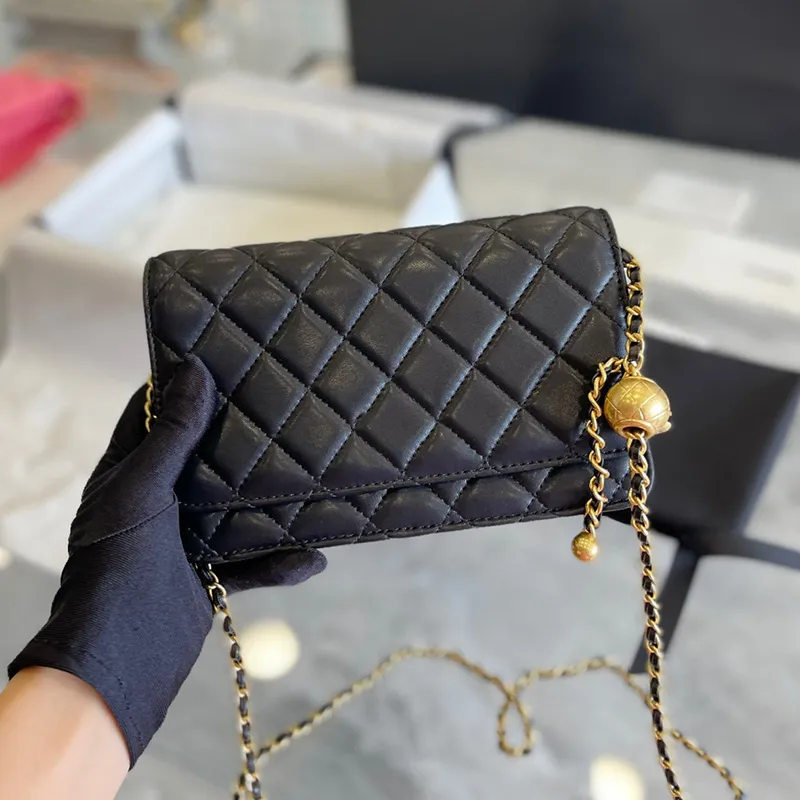 Ladies Designer Quilted Lambskin Shoulder Bag Wallet With Chain Gold ...