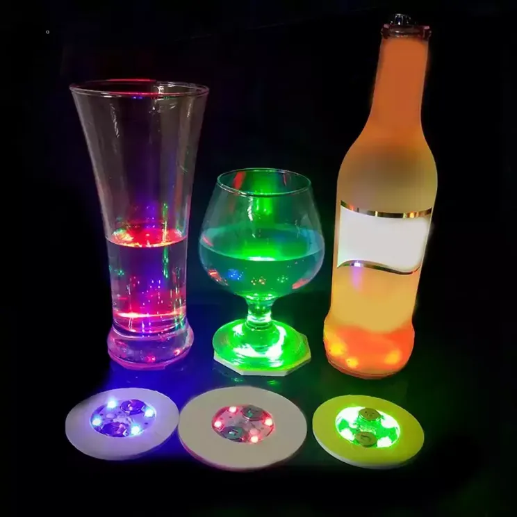 LED Lumious Bottle Stickers Coasters Battery Powered Party Drink Glass ...