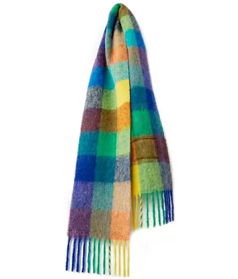 Men's Wool Cashmere Thick Checkered Scarf 39.4-53.1 in Medium Length Winter Shawl with Star ...