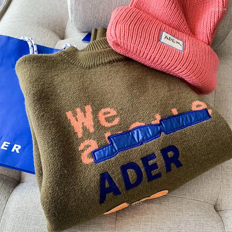 Aderrerror Mens Knitted Sweater With Patch And Letter Embroidery Thick ...