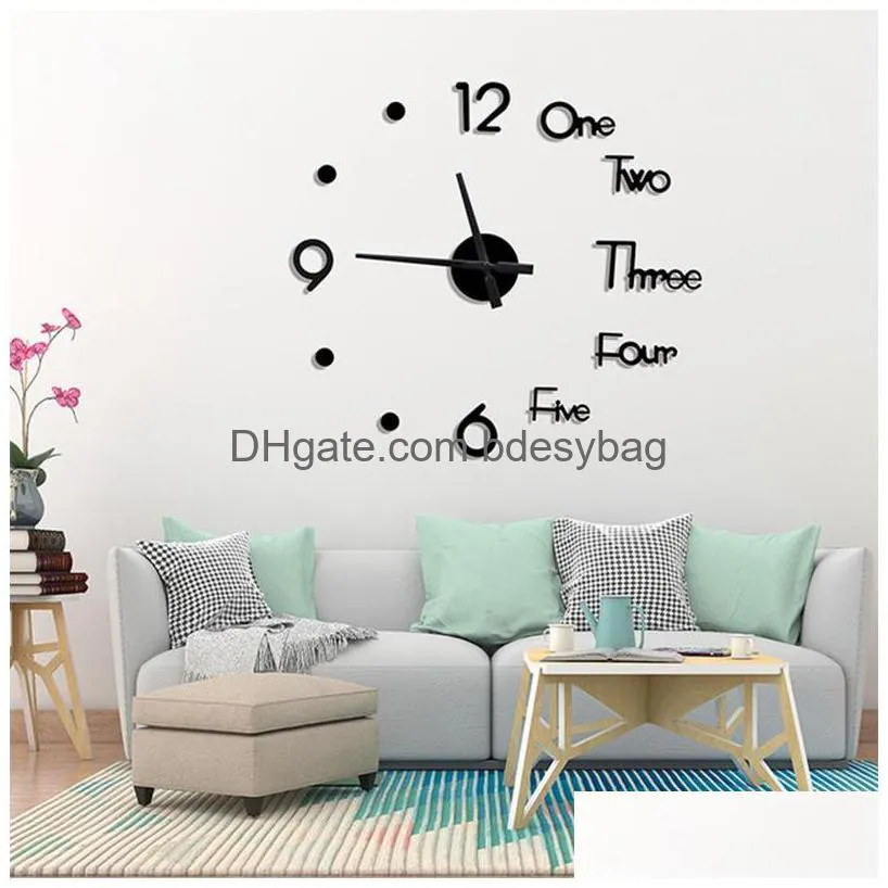 Desk Table Clocks Wall Clock Stickers 3D Modern Watch Kitchen Quartz ...