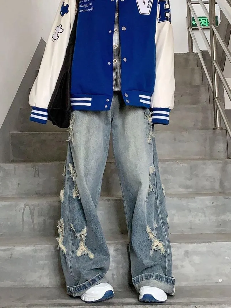 Baggy High Waist Jeans with Distressed Details - Y2K Style Trousers ...