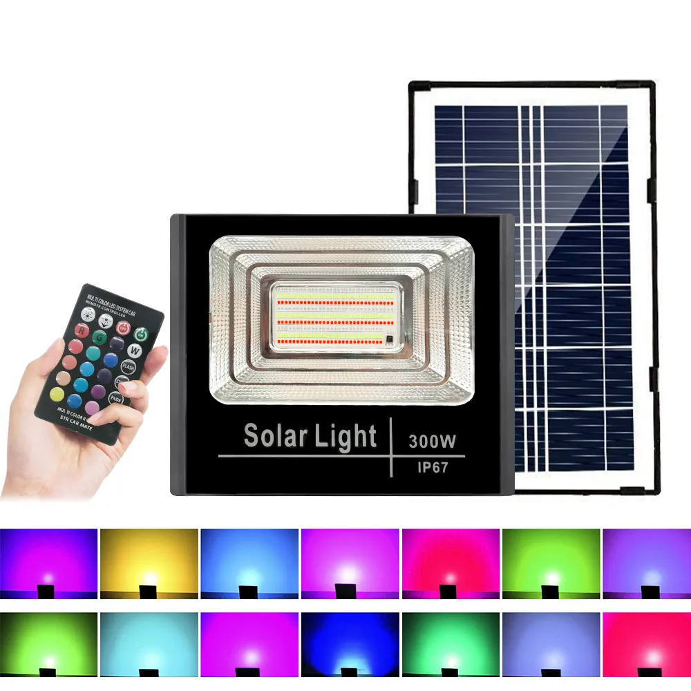 LED Solar Flood Lights Outdoor RGB Color Remote Control IP67 For Garden ...