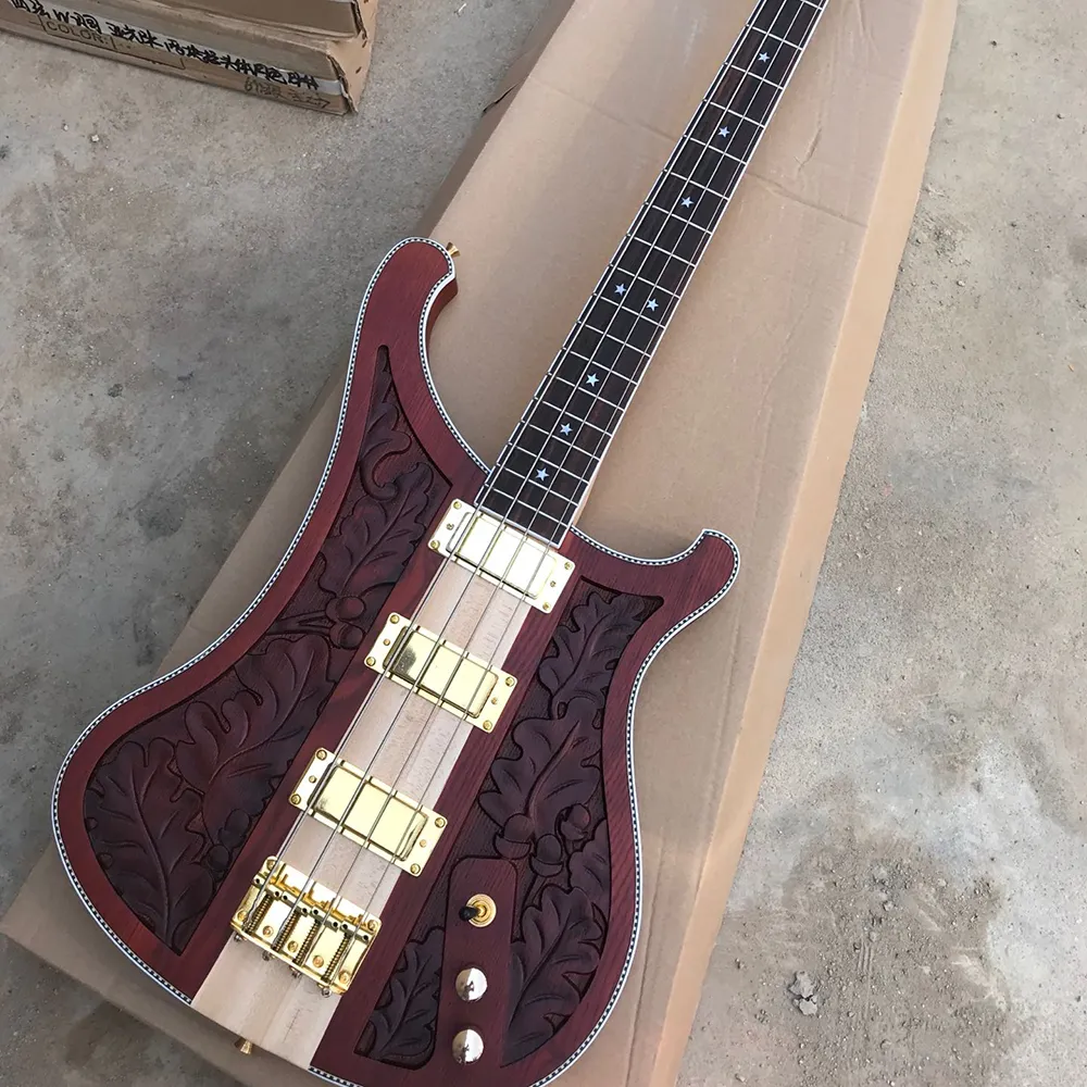 4 Strings Neck Thru Body Electric Bass Guitar With CNC Engraving ...
