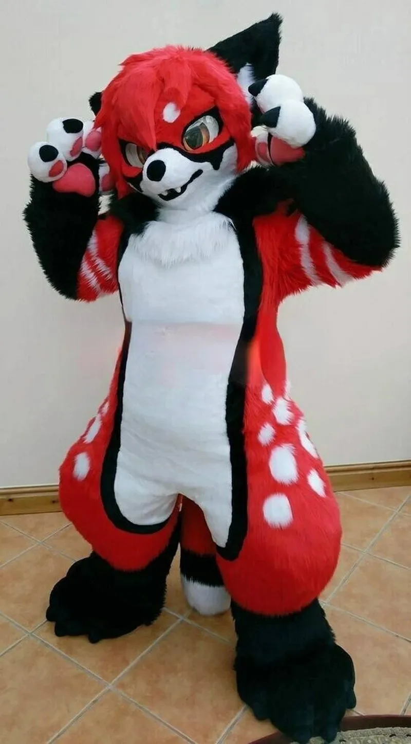 Red Furry Fursuit Fox Mascot Assume Animal Carnival Fancy Party Dress ...