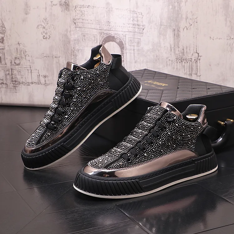 Wholesale Designer Prom Shoes Mens Rhinestone Accented High Top ...
