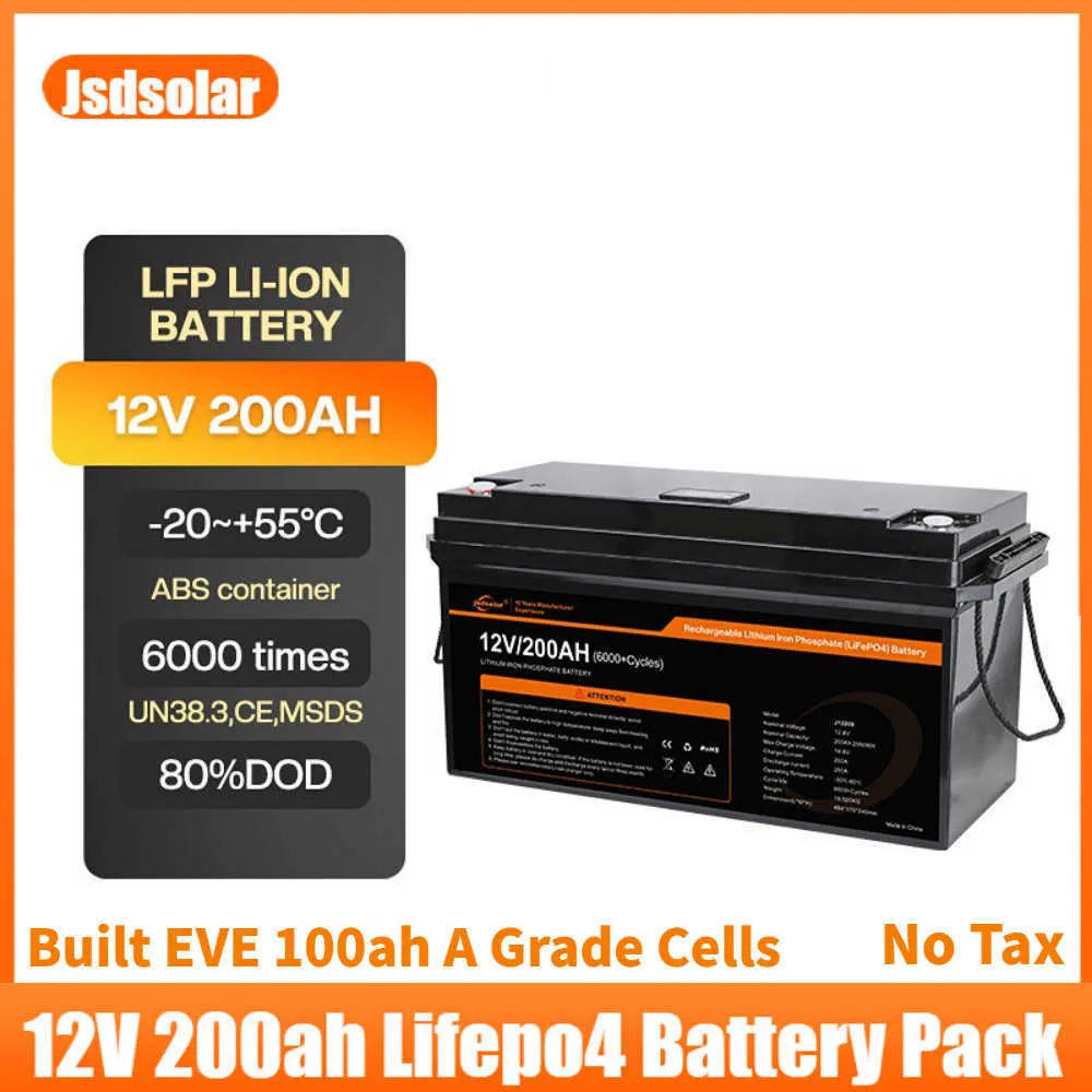 Jsdsolar LiFePO4 Battery Pack 12.8V 200Ah 6000 Cycles, Built In BMS, 2 ...