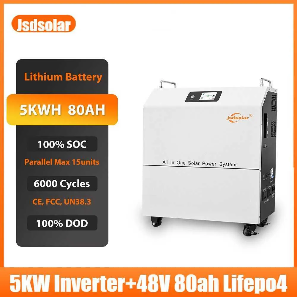 Jsdsolar Two In One Solar Inverter 5KW With 48V 80ah 5KWH LiFePO4 Battery 51.2V MPPT Inverter ...
