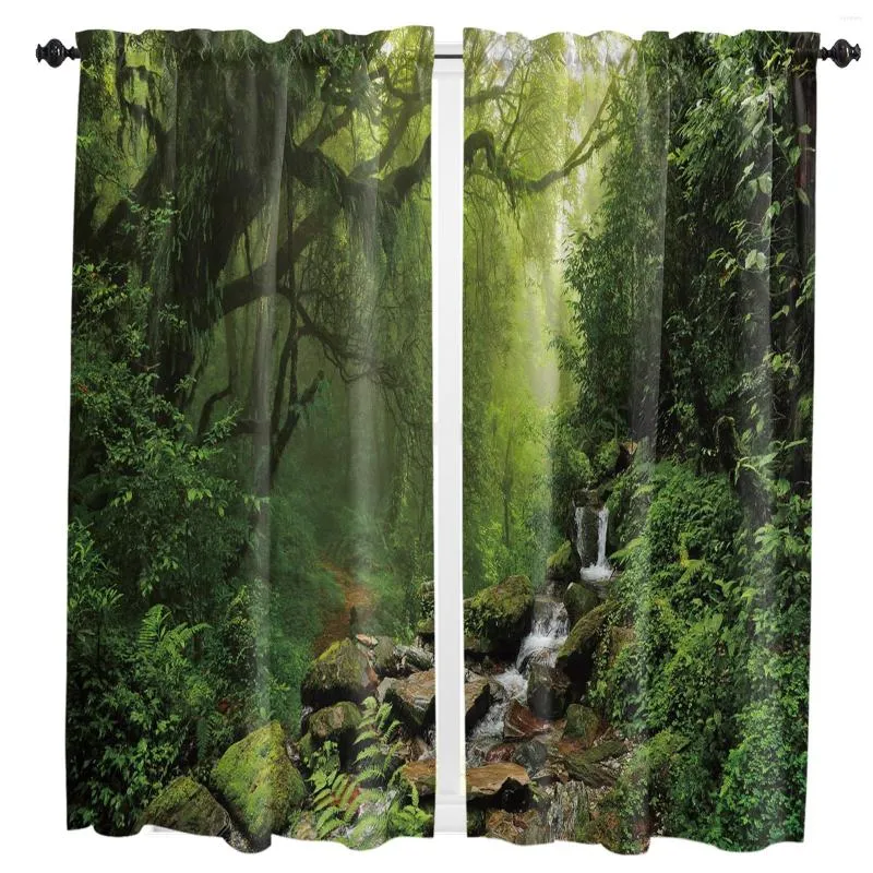 Tropical Forest Jungle Window Dinosaur Curtains For Bedroom, Living ...