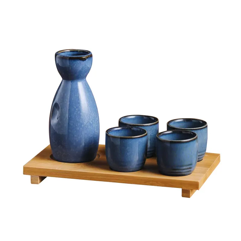 Japanese Sake Set: Reactive Glaze Ceramic Drinkware, 5oz Bottle & 4 ...