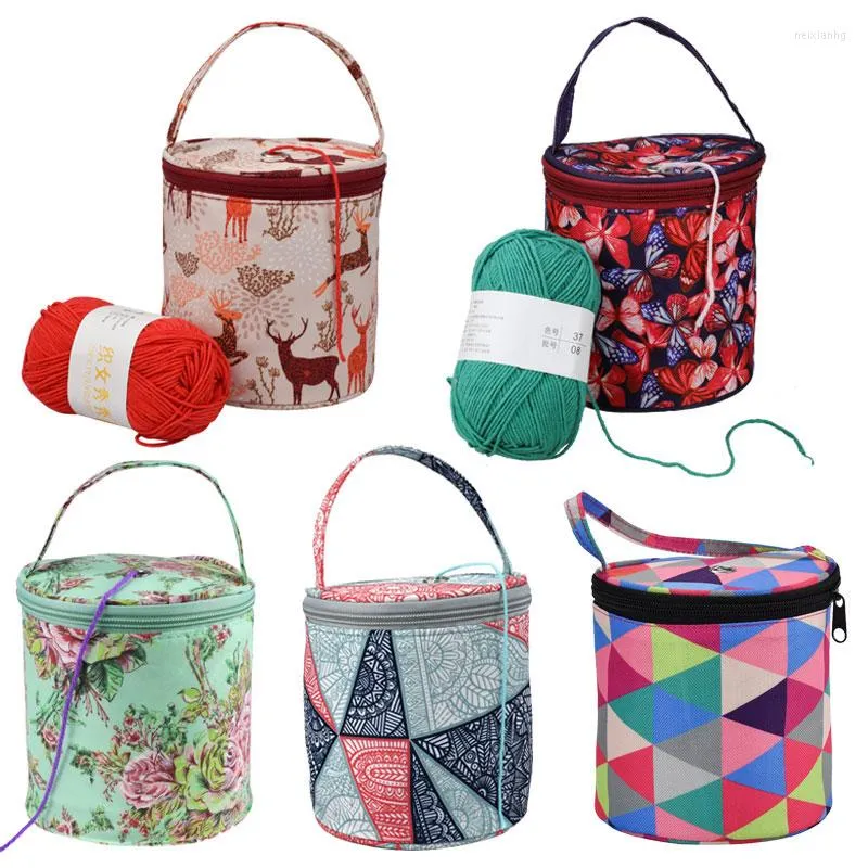 Portable Knitting Project Bag - Round Yarn Storage Tote, Crochet ...