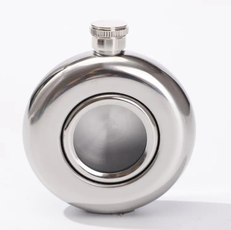 5oz Stainless Steel Hip Flask with Transparent Window Pocket Round Mini ...