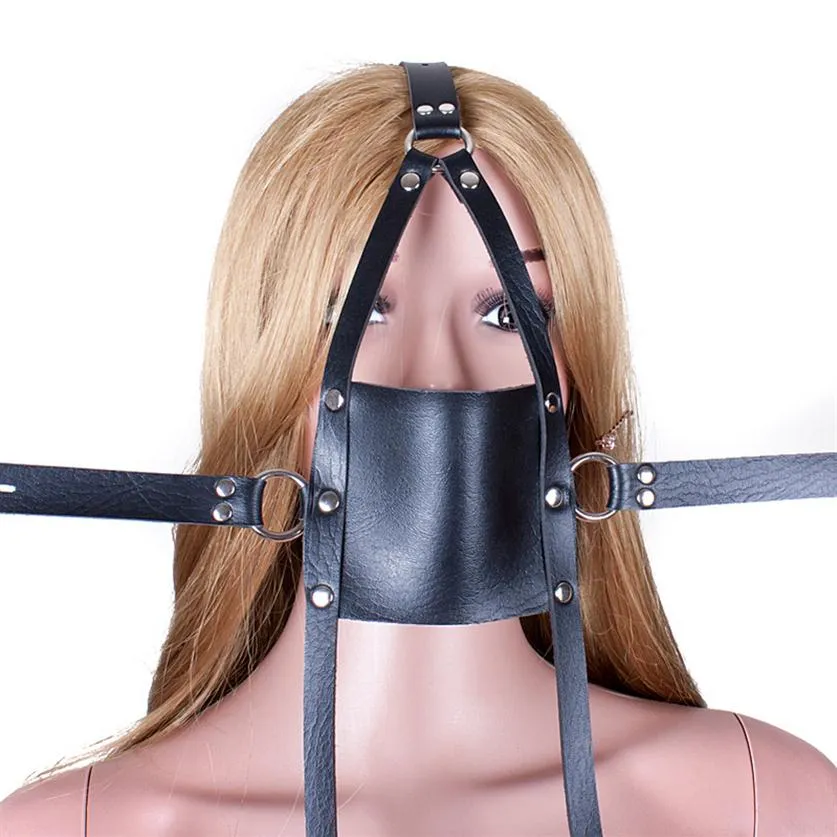 Pu Leather Open Mouth Gag Head Harness Bondage Restraints Sexy Mask