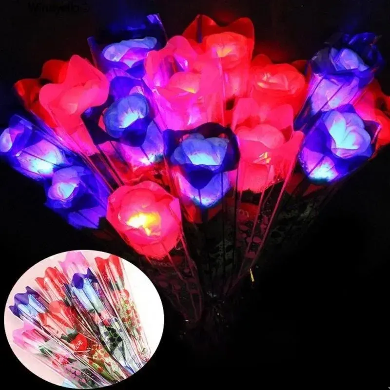 LED Light Up Rose Flower Glowing Valentines Day Gifts Wedding ...