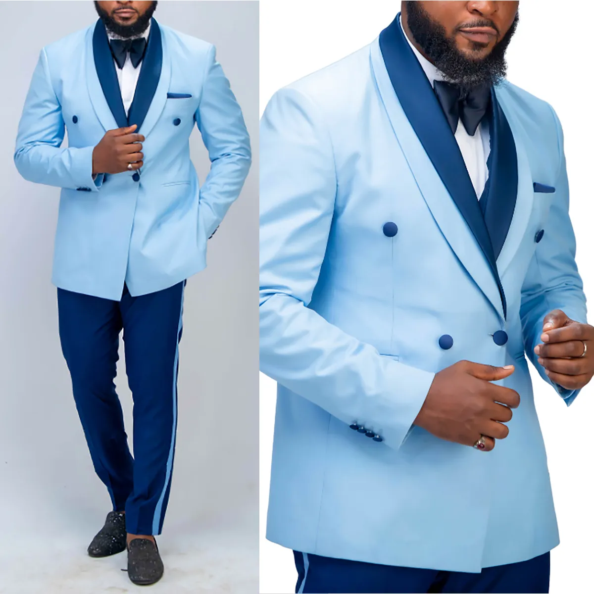 Elegant Light Blue Mens Wedding Tuxedo Set With Shawl Lapel Perfect For ...