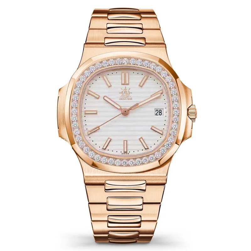 Men's Automatic Silver Watch Versatile All Stainless Steel Square Case ...