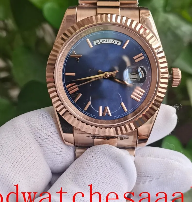 Classic 40mm Blue Dial Men's Automatic Wristwatch: 18K Rose Gold 2813 ...