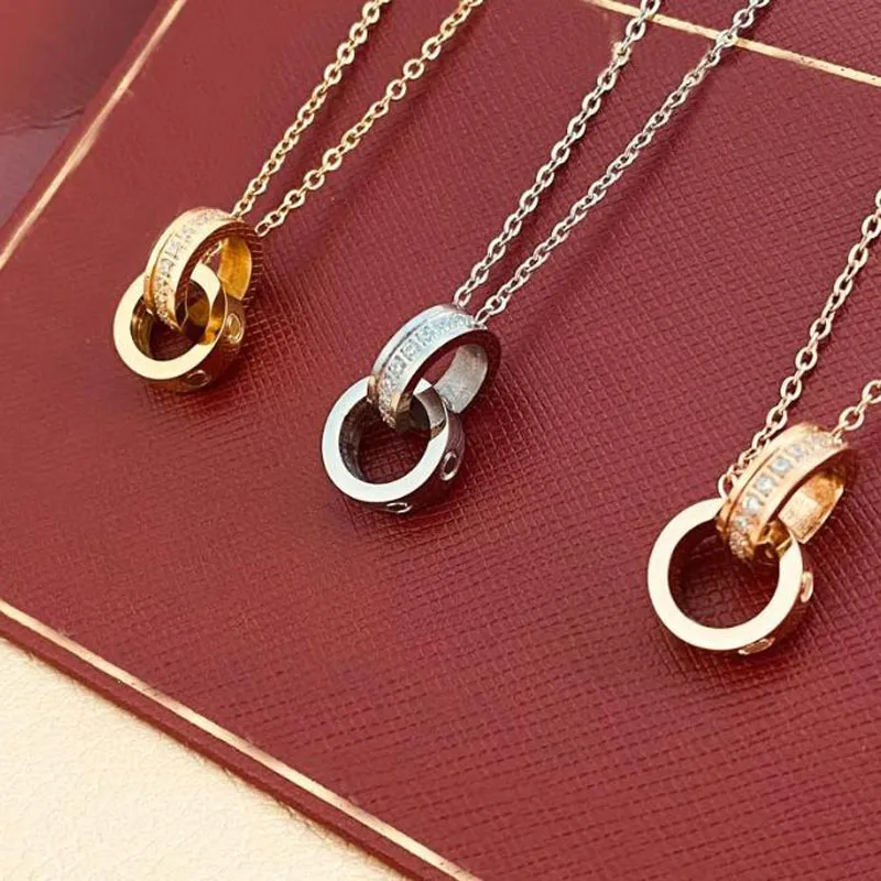 DHgate Exquisite Gold Silver Pendant Necklaces Double Ring Design Perfect Christmas Gift for Men Women Jewelry