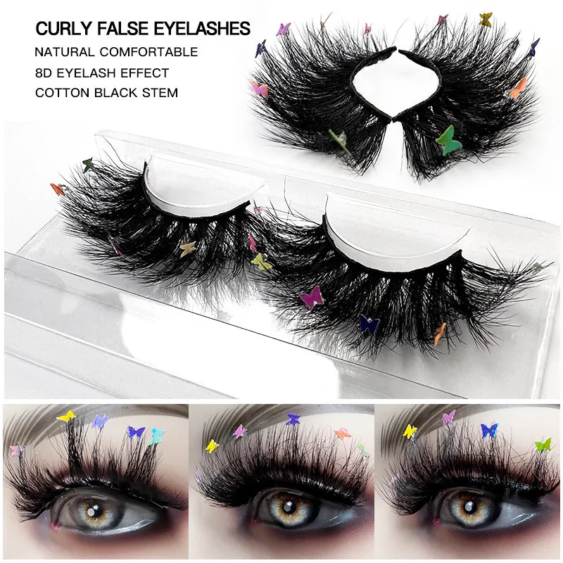 Mink Eyelashes and Wearable Press On Nails Set, Natural Thick Glitter ...