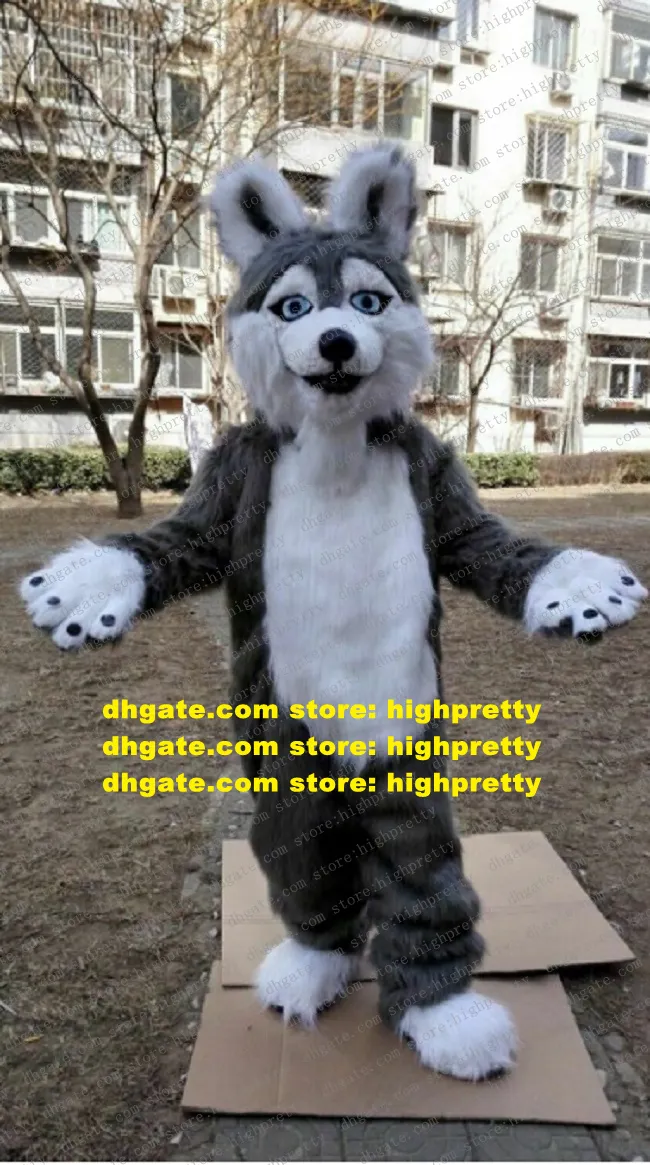 Adult Gray Wolf Husky Dog Fursuit Long Fur Fox Mascot Costume, Cute ...