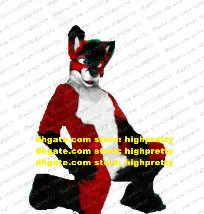 Red Long Fur Furry Wolf Mascot Costume Fox Husky Dog Fursuit Adult ...