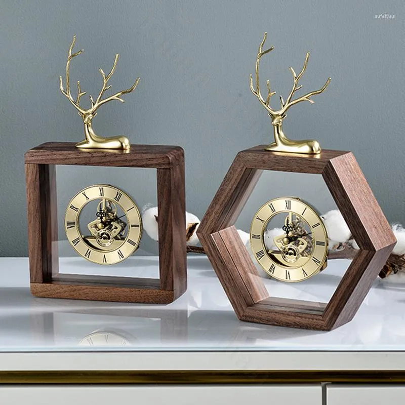 Unusual Table Clocks Light Luxury Retro Clock Ornaments Nordic Walnut ...