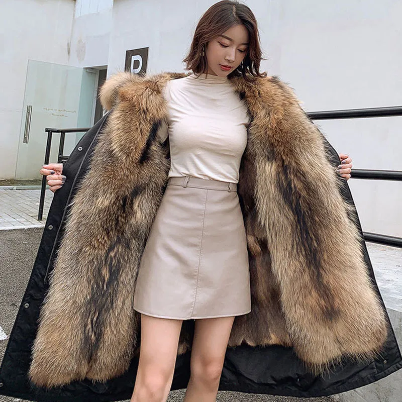 Fur Coat Womens Detachable Faux Fox Fur Liner Overcoat High End Winter ...